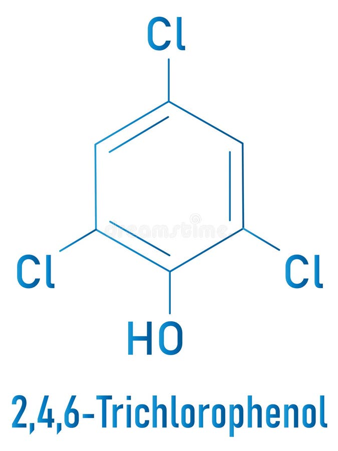 Trichlorophenol or TCP, 2,4,6-trichlorophenol Molecule. Skeletal ...