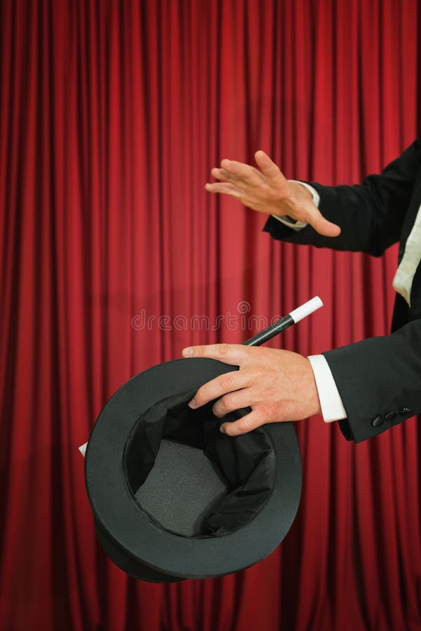 Trick with Top Hat and Magic Wand Stock Image - Image of vertical ...