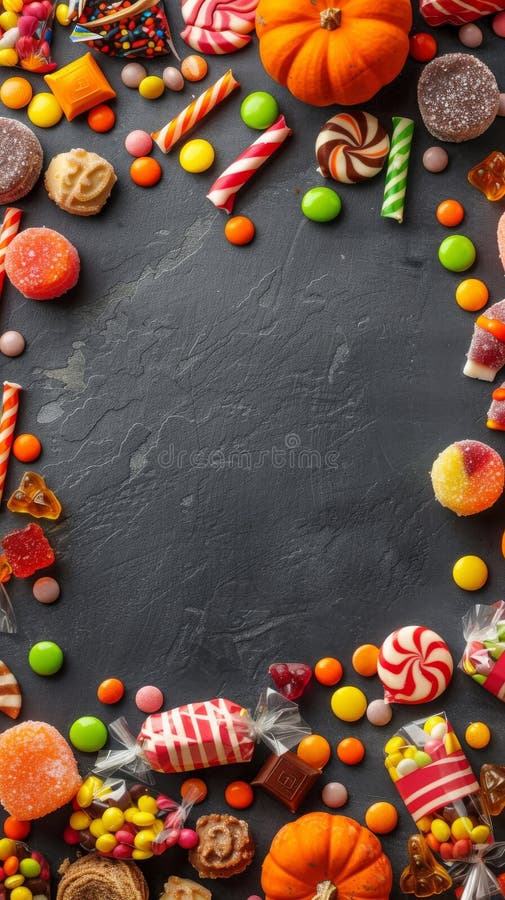 Trick or Treat Candy Border with Assorted Sweets and Wrapped Candies ...