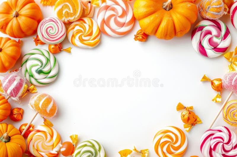 Trick or Treat Candy Border with Lollipops and Wrapped Sweets Stock ...