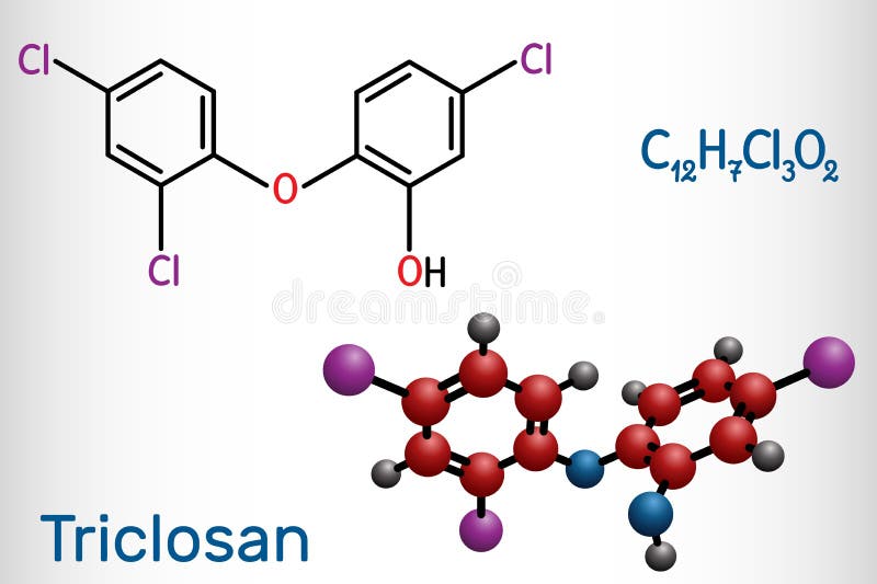 Triclosan Structural Chemical Formula with a Blue Liquid Fluid Gradient ...