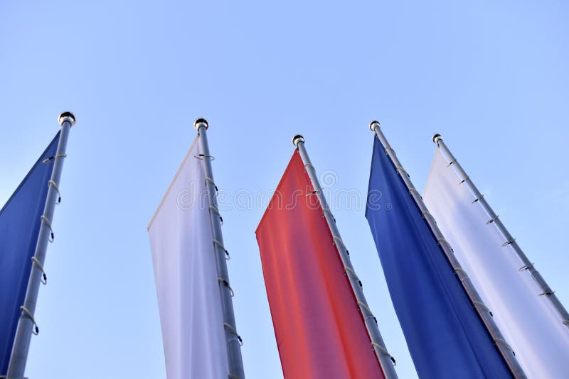 Tricolor Flags on the Square are Red White and Blue Stock Image - Image ...