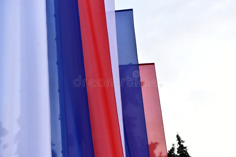 Tricolor Flags on the Square are Red White and Blue Stock Image - Image ...