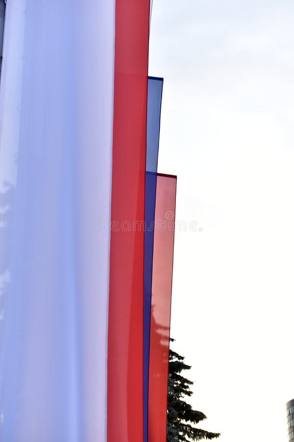 Tricolor Flags on the Square are Red White and Blue Stock Photo - Image ...