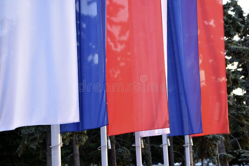 Tricolor Flags on the Square are Red White and Blue Stock Image - Image ...
