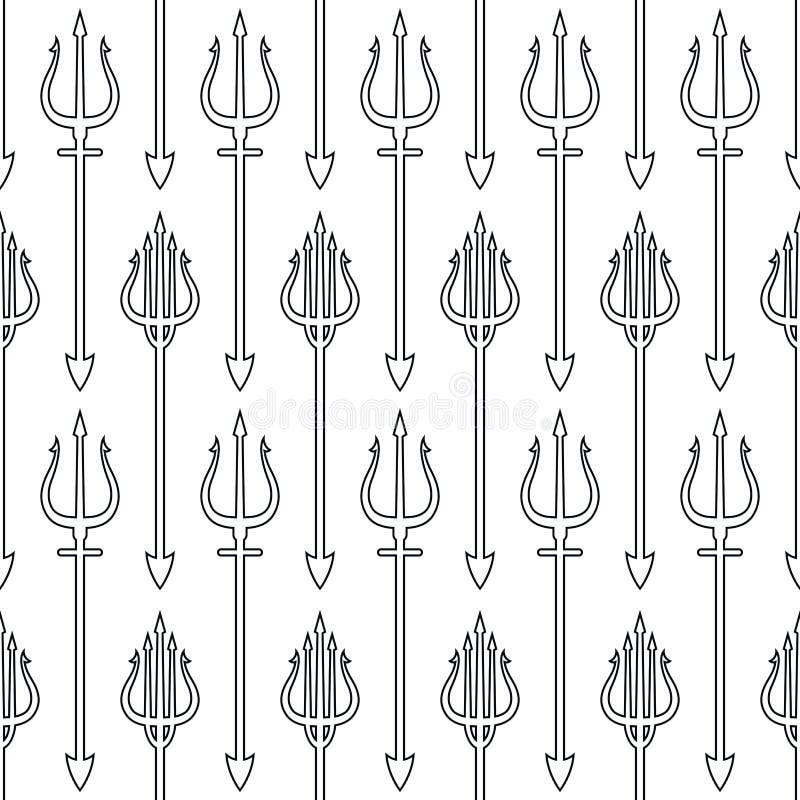 Trident, White Outline on Blue Background. Seamless Pattern Stock ...