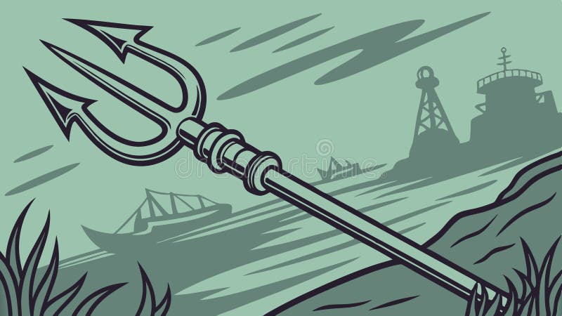 Trident in an Industrial Landscape with a Power Line Tower, Vector ...