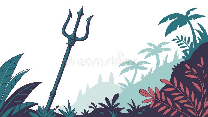 Trident in a Lush, Vibrant Tropical Forest Landscape, Vector Design ...