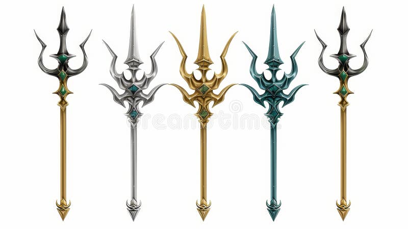 Trident Made of Gold, Silver, Bronze and Devil Pitchfork with Emeralds ...