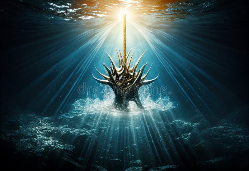 Trident of Poseidon in the Water in the Sun. AI Generated Stock ...