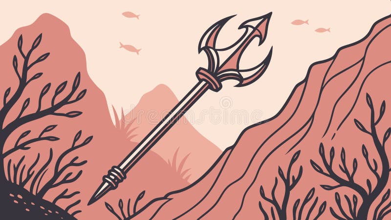 Trident in Rugged Landscape, Mythological Power and Nature. Vector ...