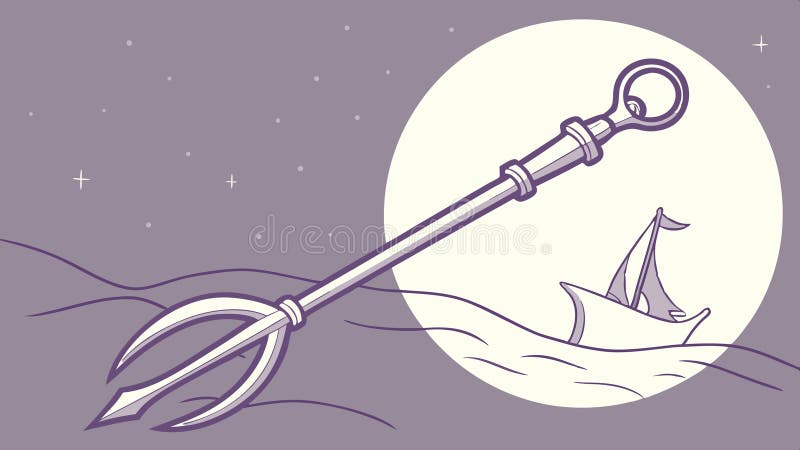 Trident with Sailing Ship Under Moonlight, Ocean Mystery. Vector Design ...