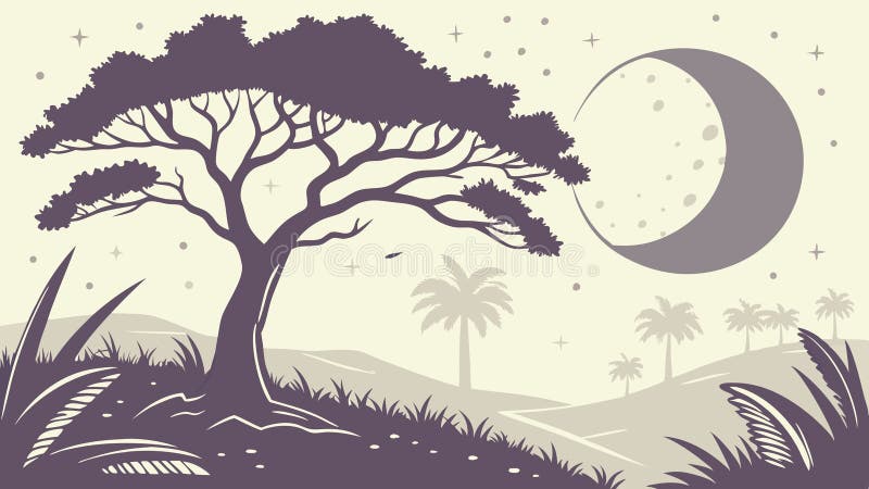 Trident in a Serene Landscape Under a Calm Crescent Moon, Vector Design ...