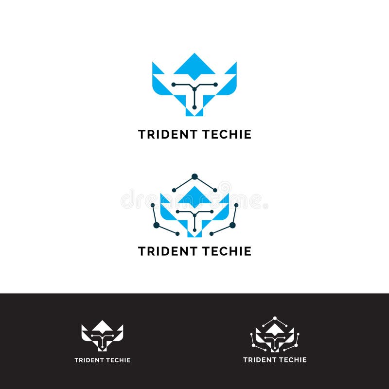 Trident Techie Logo Design with Poseidon Staff with Dot Connected Icon ...