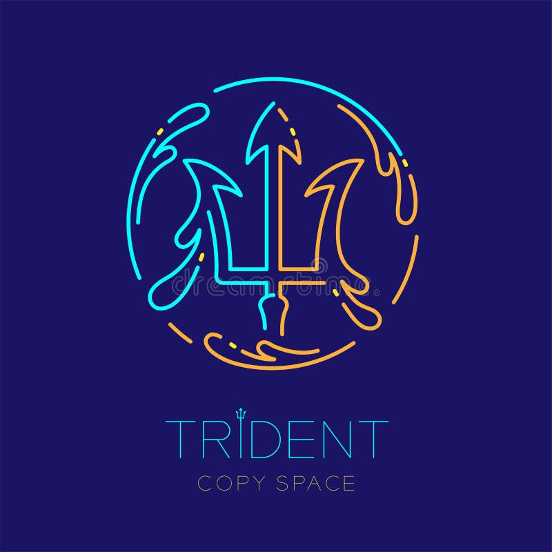 Trident and Water Splash Circle Frame Shape, Logo Icon Outline Stroke ...