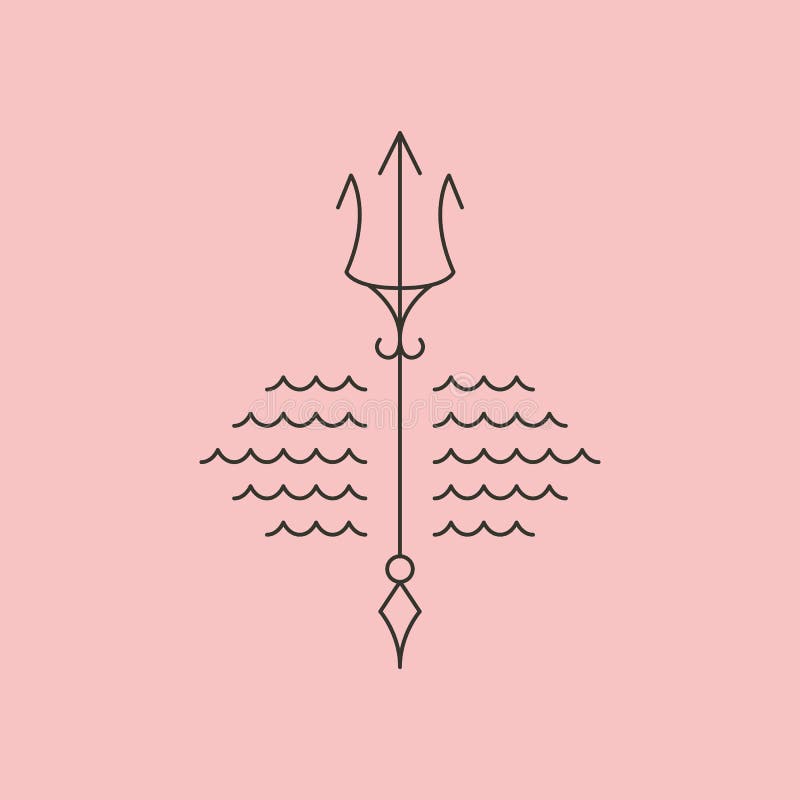 Trident and Wave Line Icon Logo Vector Symbol Minimal Illustration ...