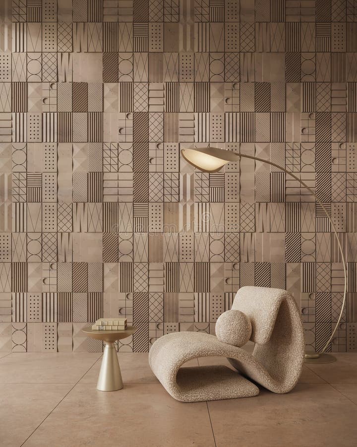 Tridimensional Stone Tiles in Equisite Interior Design, 3d Rendering ...