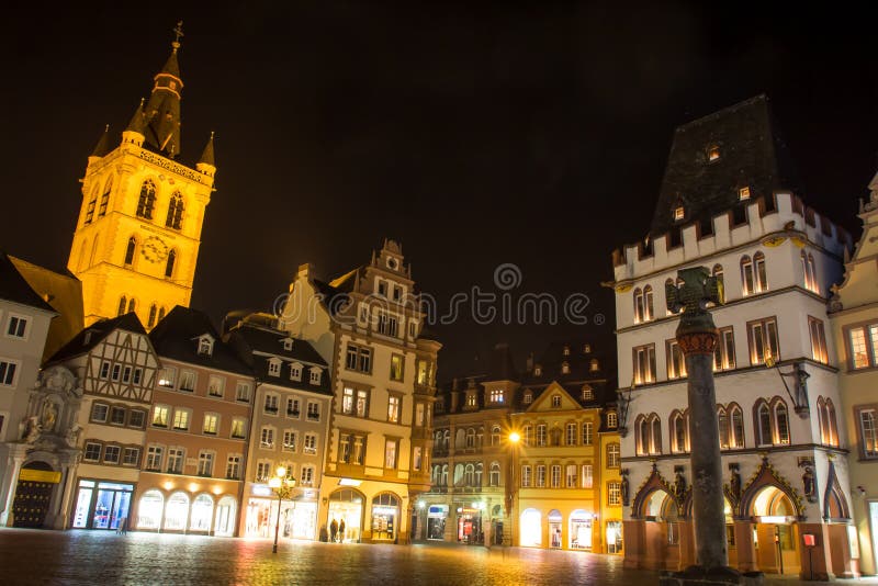 Trier Germany Hauptmarkt at Night Stock Image - Image of night ...