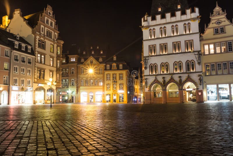 Trier Germany Hauptmarkt at Night Stock Image - Image of night ...