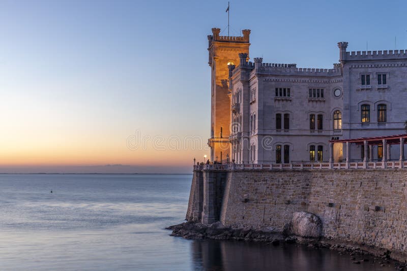 Triest Miramare Castle at Sunset Stock Image - Image of sunset, ocean ...