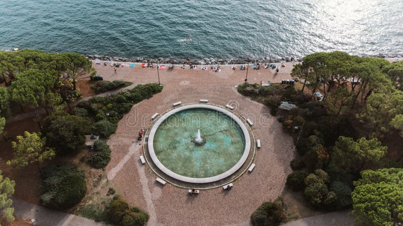 Trieste Barcola Beach Fountain from Above Stock Image - Image of city ...