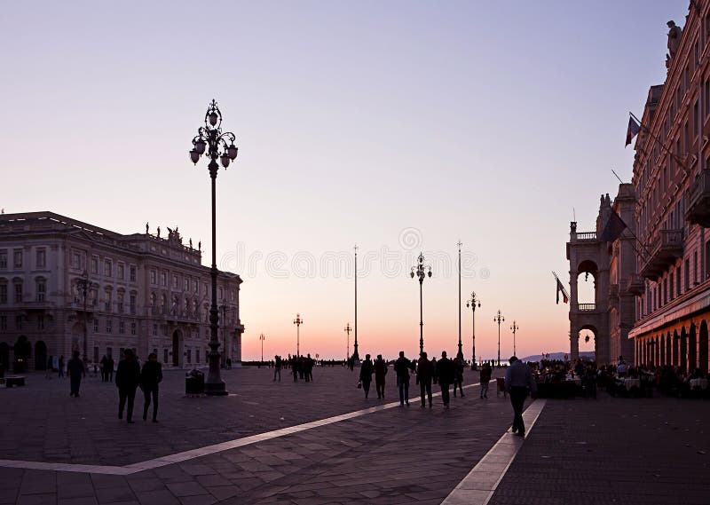 Trieste, Italy - Suggestive View of Unity of Italy Square at Su Stock ...