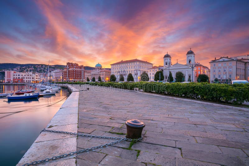 Trieste, Italy at sunrise. stock photo. Image of dramatic - 245985684