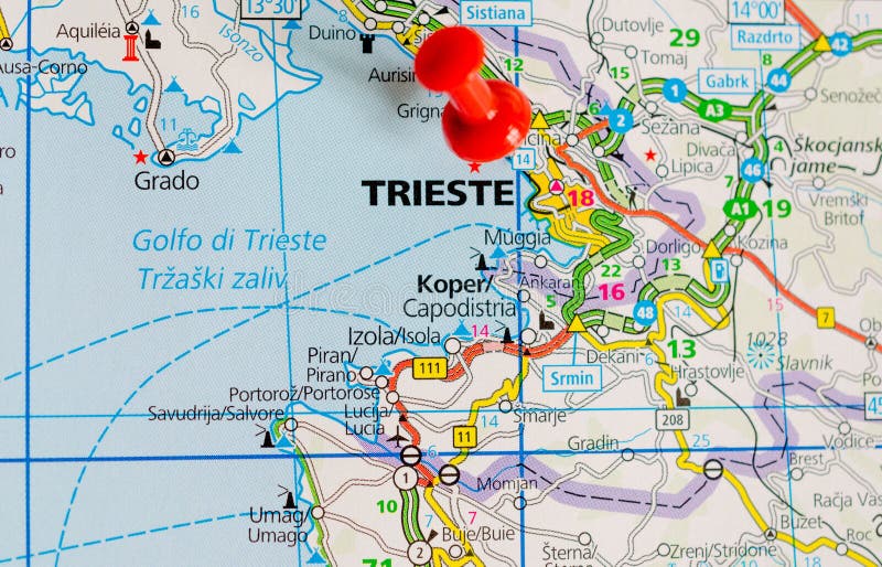 Trieste on map stock image. Image of travel, shipbuilding - 96098581