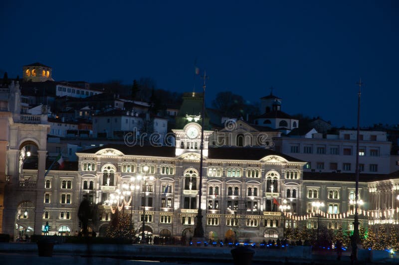 Trieste by night stock image. Image of unity, night - 138436851