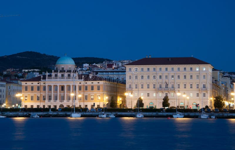 Trieste by night stock image. Image of travel, unity - 138435735