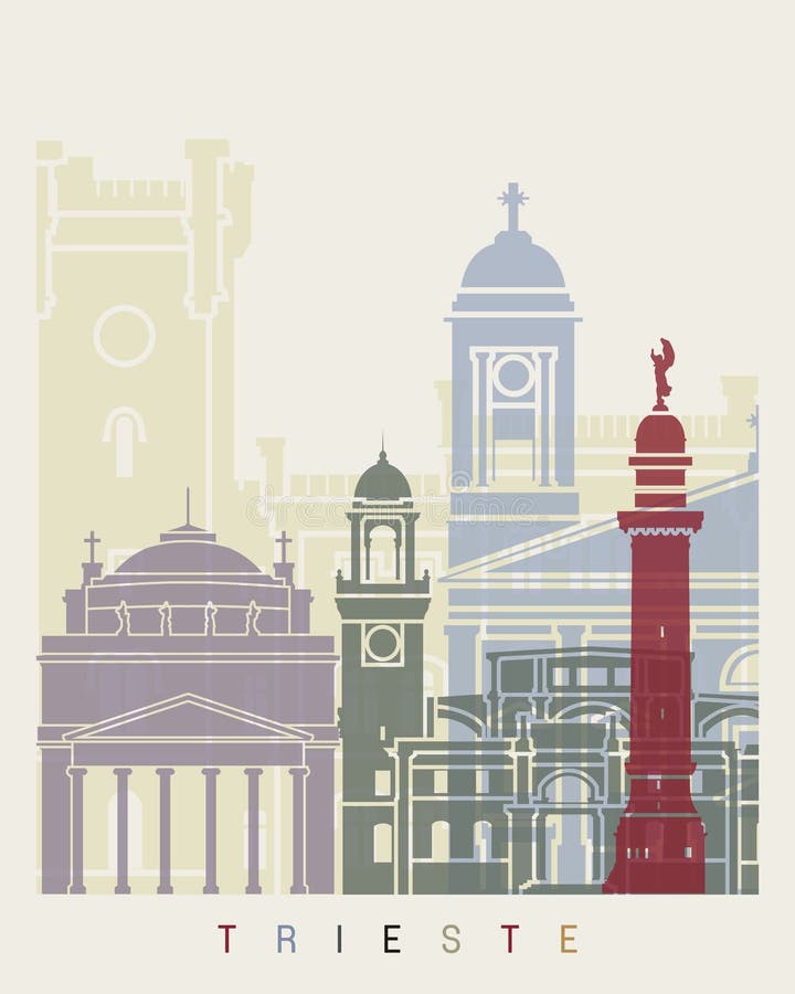 Trieste skyline poster stock illustration. Illustration of monuments ...