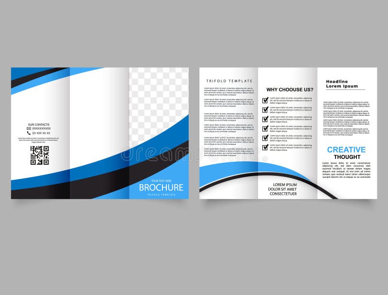 Trifold Brochure with Blue and Black Curved Lines. Stock Vector ...