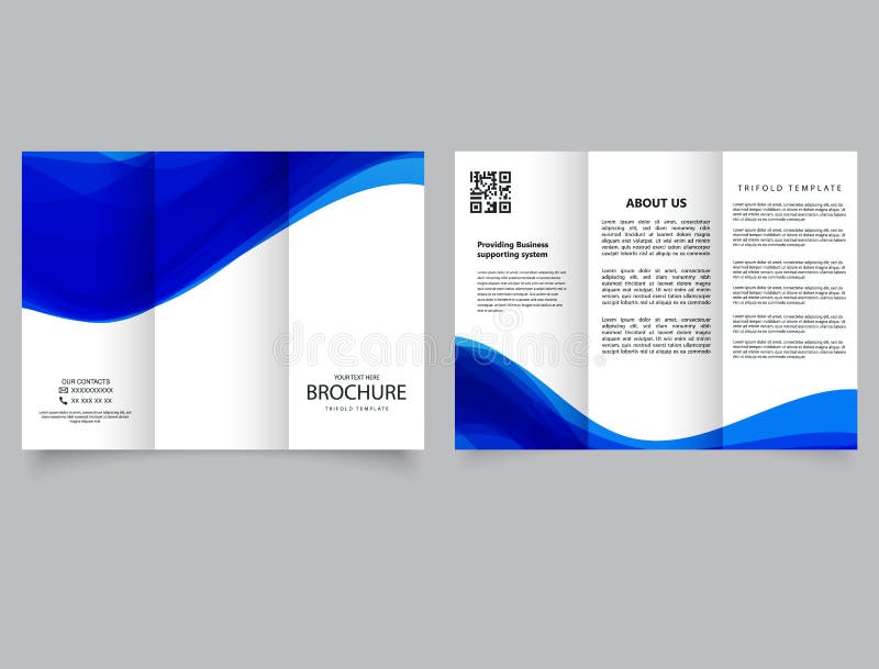 Trifold Brochure with Blue Waves. Flyer Design for Advertising Stock ...