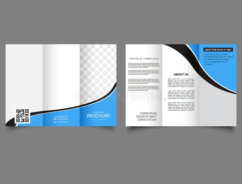 Trifold Brochure with Blue Waves. Flyer Design for Advertising Stock ...