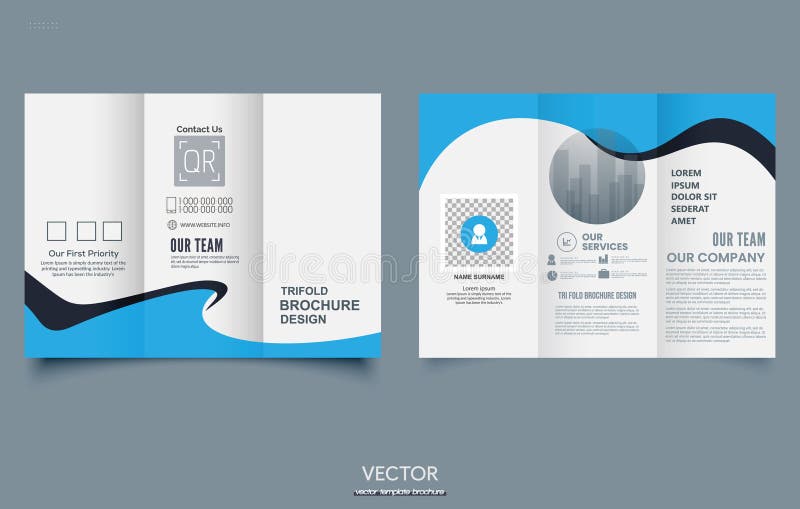 Trifold Brochure with Blue Waves. Blue and White Flyer. for Design and ...