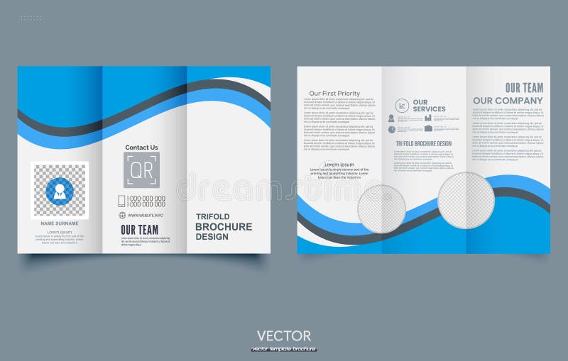 Trifold Brochure with Blue Waves. Blue and White Flyer. for Design and ...
