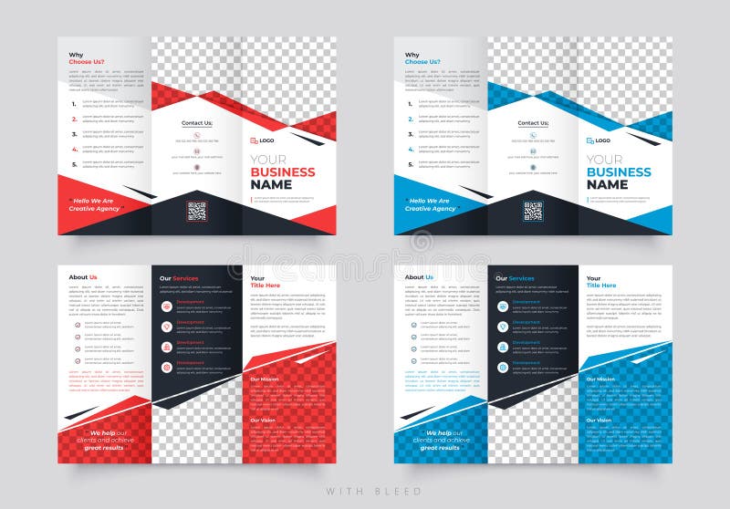 Trifold Brochure Layout Design with Blue Rectangular Elements Stock ...