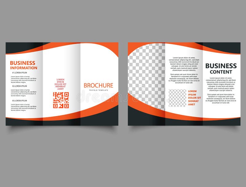 Trifold Brochure with Orange and Black Waves. Flyer for Printing ...