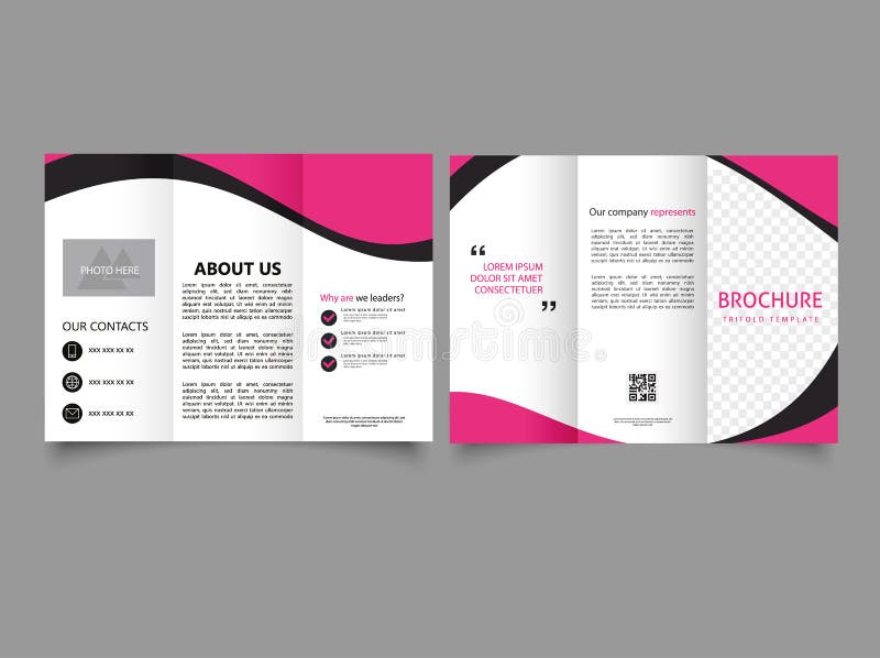 Trifold Brochure with Pink Wave. Catalog Vector Template. Vector ...
