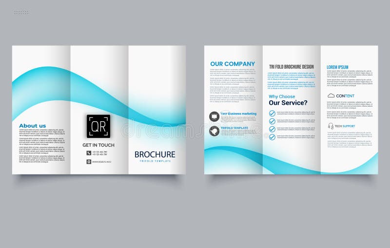 Trifold Brochure Template with Blue Gradient Waves. Editable Image ...