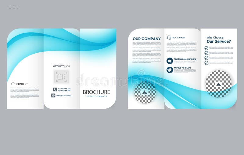 Trifold Brochure Template with Light Blue Waves. Stock Illustration ...