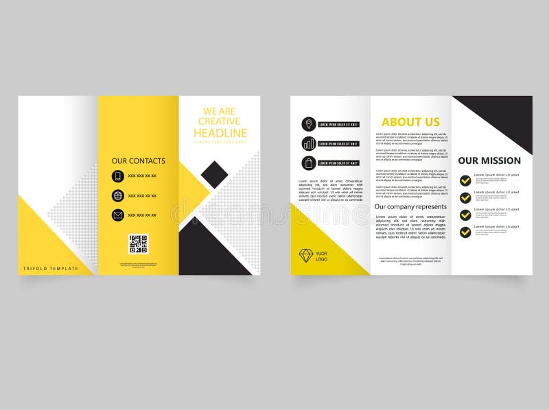 Trifold Brochure with Yellow Triangles. Concept Tri-fold Design and ...