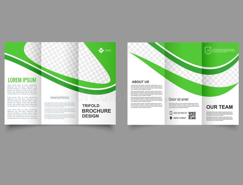 Trifold with Green Waves Brochure Template. Spring Design. Vector ...