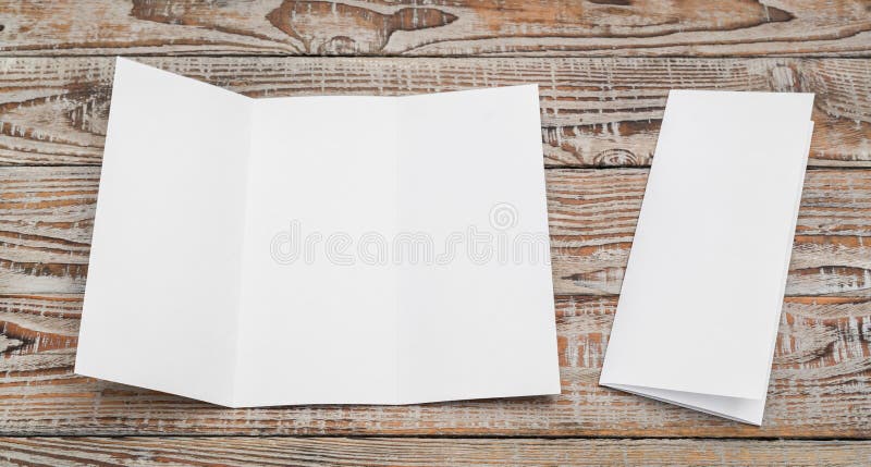 Trifold White Template Paper on Wood Texture . Stock Image - Image of ...
