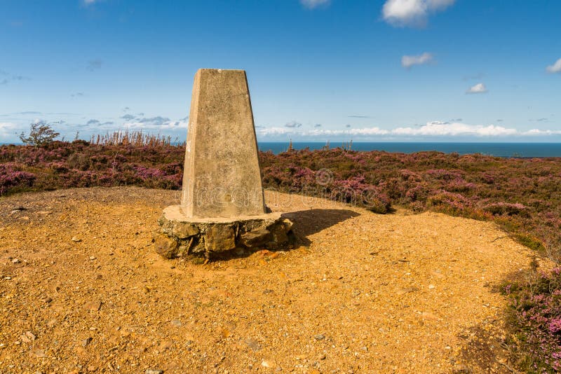 Trig Point with Orange Rock and Scrub. Parys Mountain Stock Photo ...
