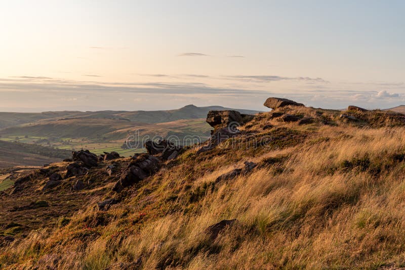 Trig Point on Top of the Roaches at Sunset in the Peak District ...