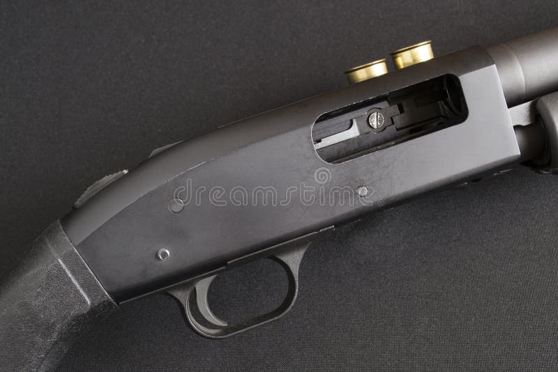 Trigger and Open Bolt Pump Action Shotgun. Stock Photo - Image of ...