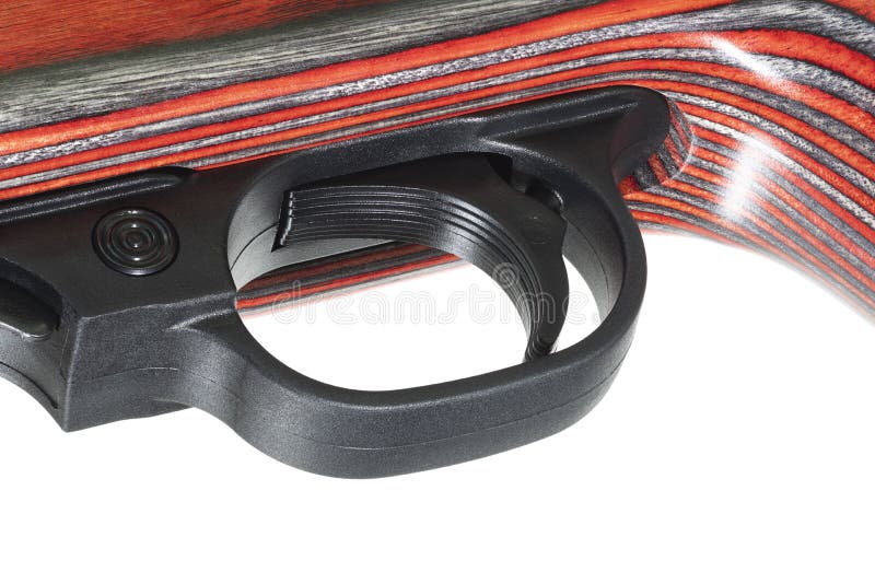 Trigger and Push Button Safety on a Rifle with a Red Stock Stock Photo ...