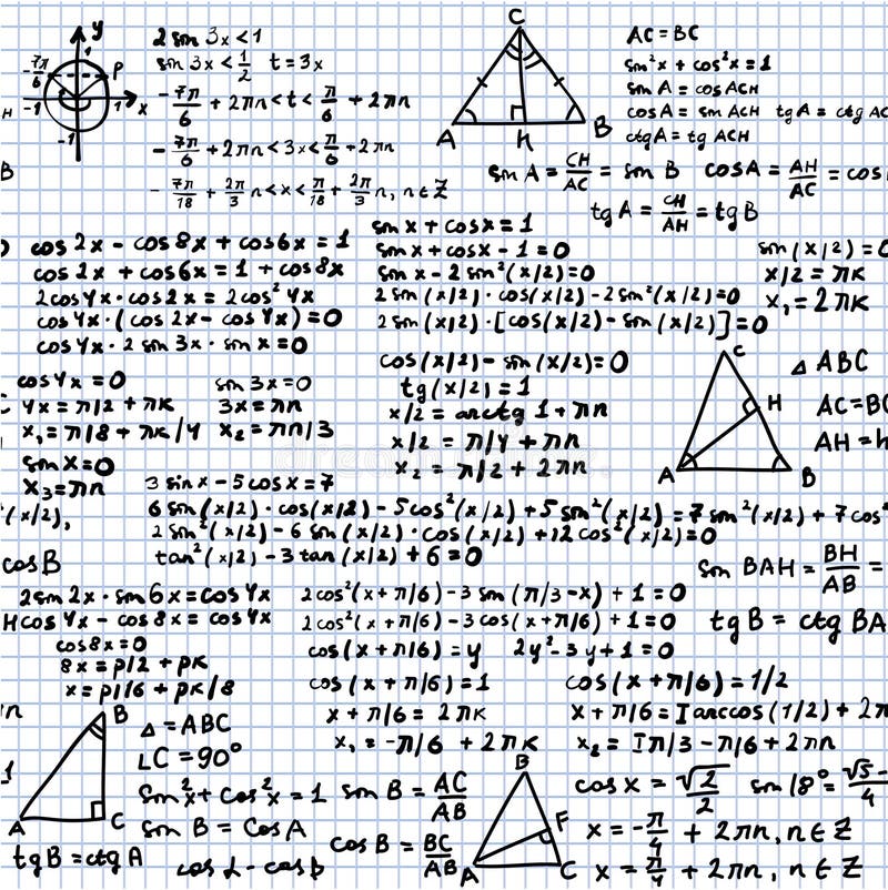 The Trigonometric Pattern Seamless on a Plaid Background, Handwr Stock ...