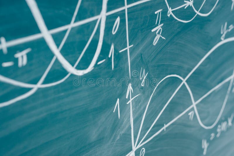 Trigonometry. School Chalkboard Function Graphs Math Lesson. Stock ...